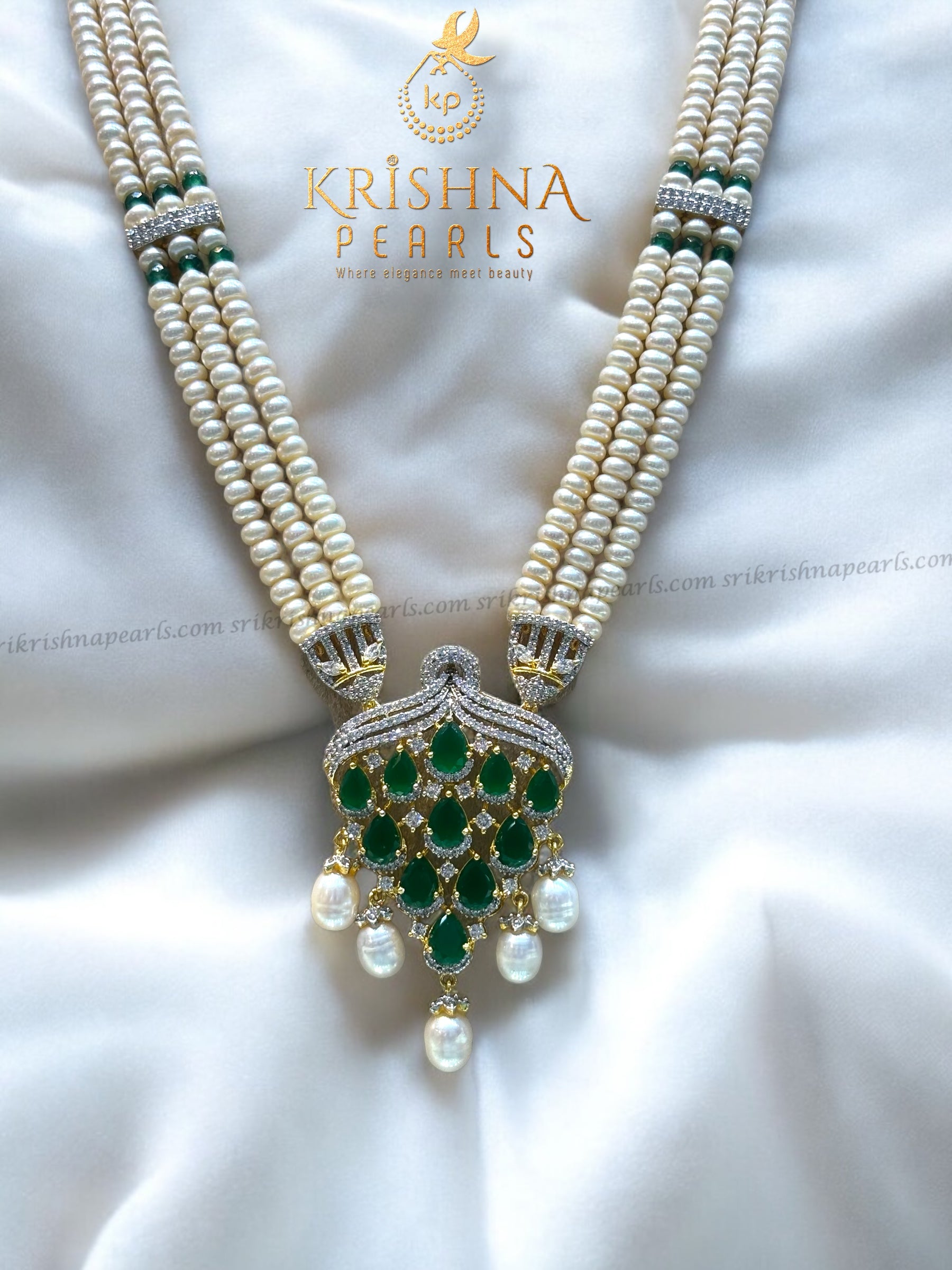 Exclusive Emerald Studded Pearls Necklace Set – Sri Krishna Pearls