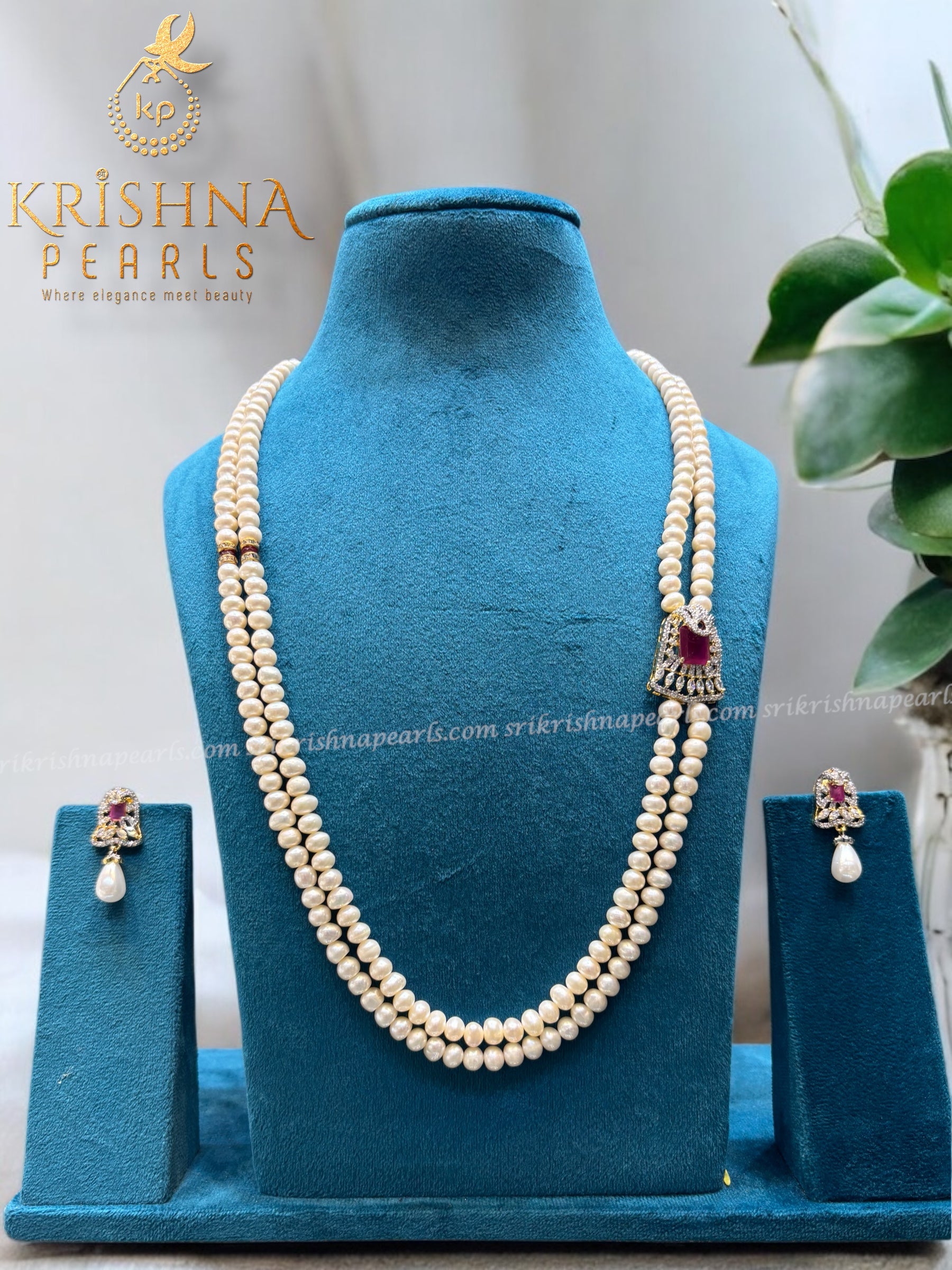 Attractive Ruby Studded Pearls Two Line Broch Set – Sri Krishna Pearls