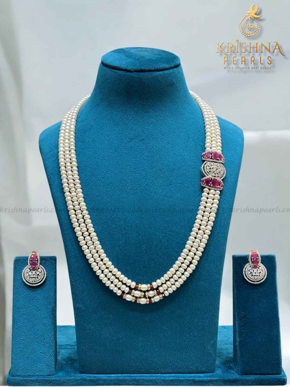 Designer Ruby Studded Three Line Broch Set – Sri Krishna Pearls
