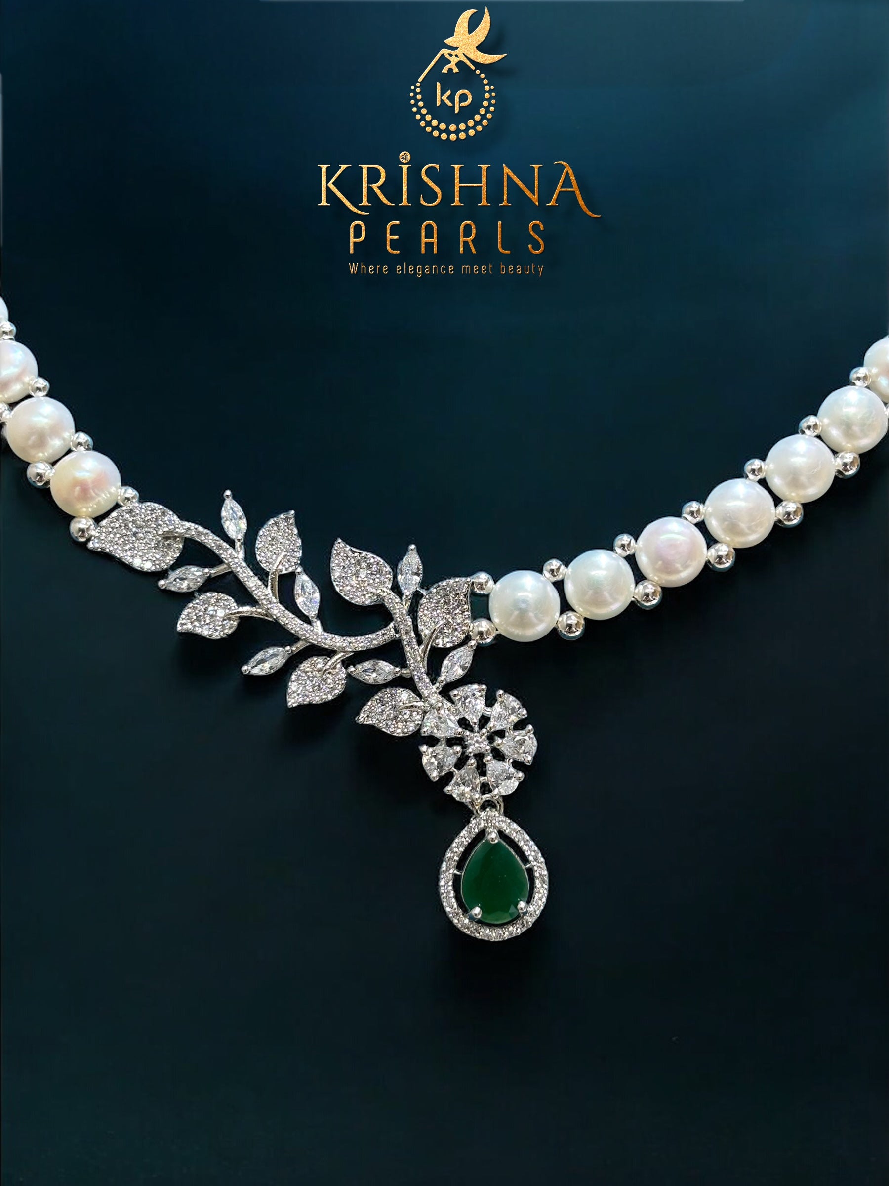 Button Pearl & Emerald Necklace – Sri Krishna Pearls
